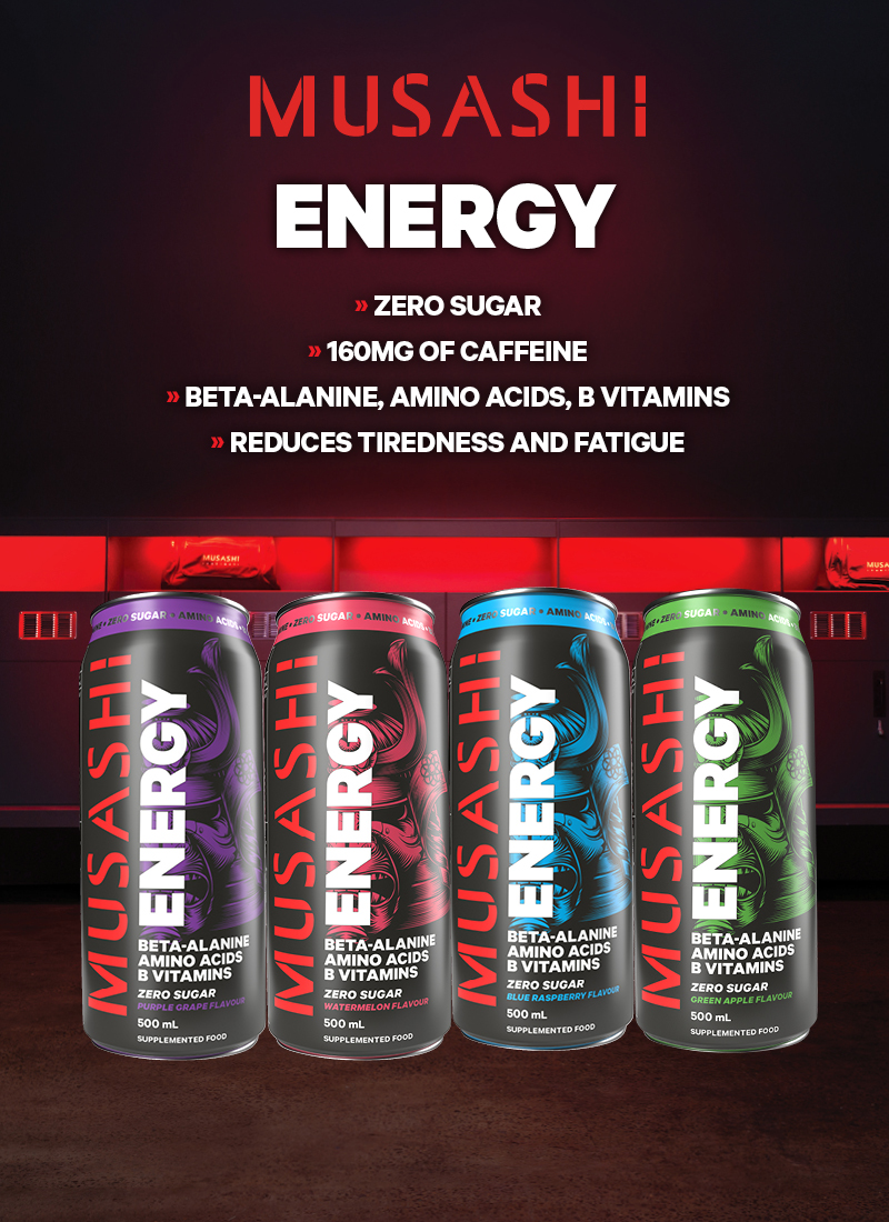 Musashi Energy Drink - Blue Raspberry (500ml × 12) | Nahdi